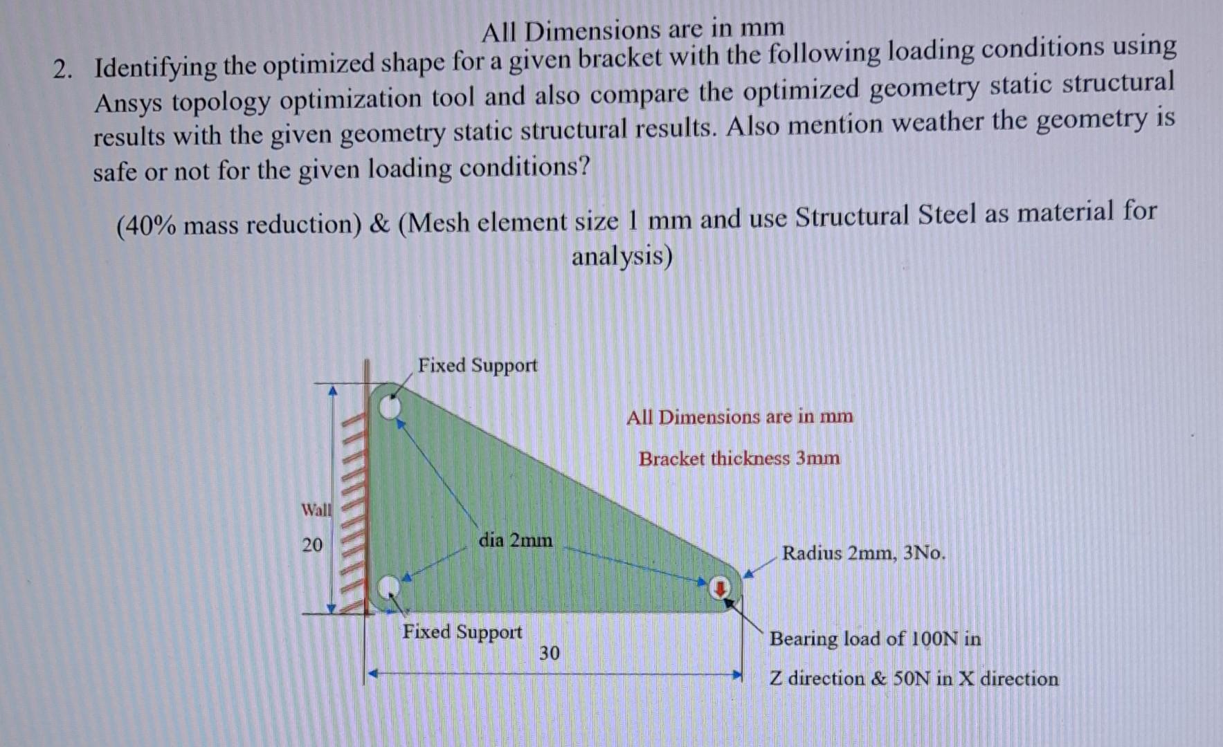 Solved All Dimensions are in mm 2. Identifying the optimized | Chegg.com