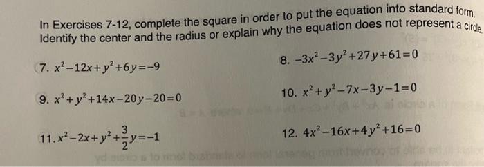 Solved In Exercises 7-12, complete the square in order to | Chegg.com