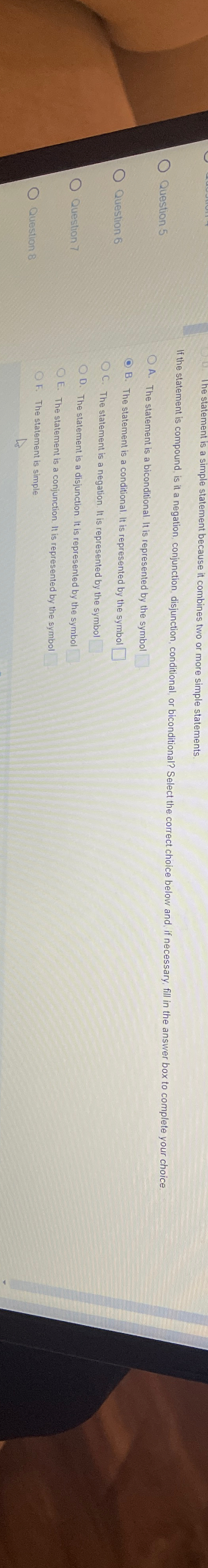 Solved Question 5question 6the Statement Is A Biconditional 1522