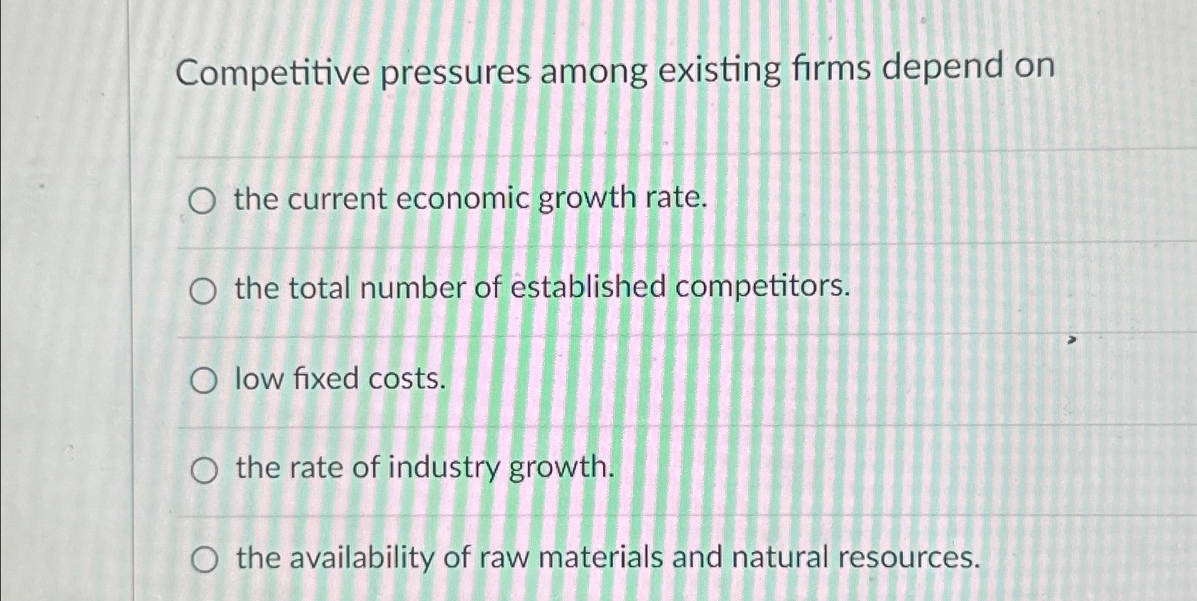 Solved Competitive pressures among existing firms depend | Chegg.com