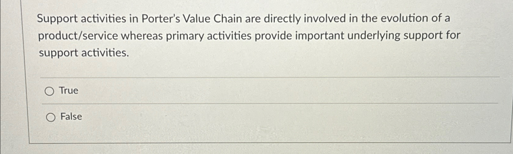 Solved Support activities in Porter's Value Chain are | Chegg.com