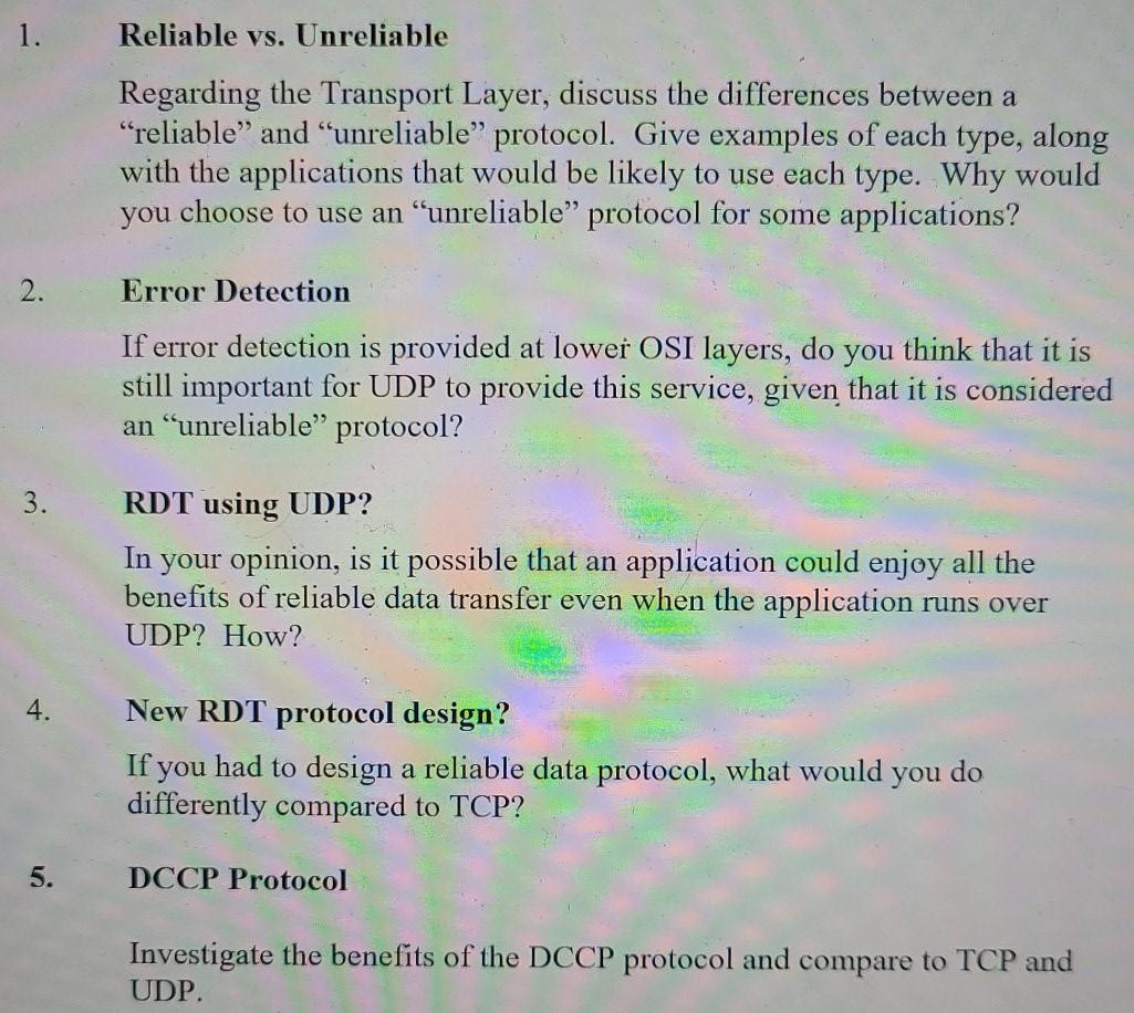Solved 1. Reliable vs. Unreliable Regarding the Transport | Chegg.com