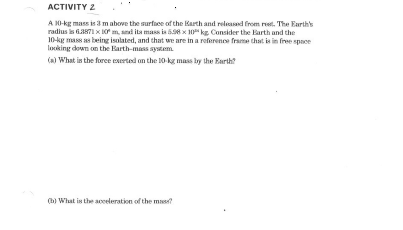 Solved ACTIVITY 2A 10-kg mass is 3m ﻿above the surface of | Chegg.com