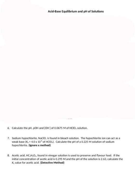 Solved Acid Base Equilibrium And Ph Of Solutions 6 Chegg