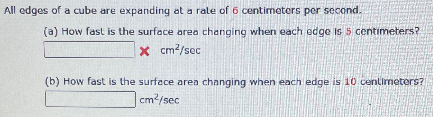 Solved All edges of a cube are expanding at a rate of 6 | Chegg.com