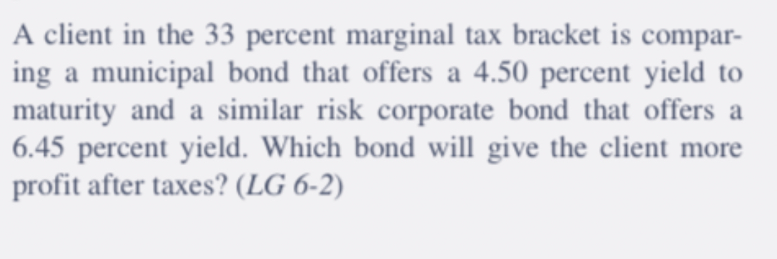Solved A client in the 33 ﻿percent marginal tax bracket is | Chegg.com