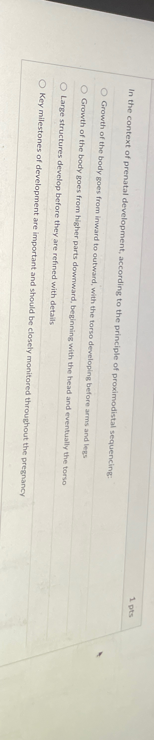 Solved 1 ﻿ptsIn the context of prenatal development, | Chegg.com