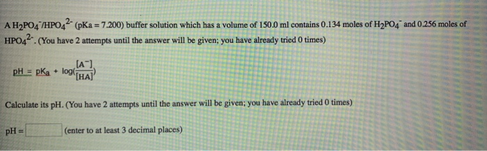 Solved A H2PO4 /HPO42- (pKa = 7.200) buffer solution which | Chegg.com
