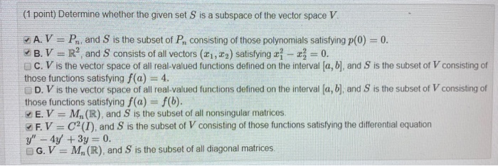 Solved (1 point) Determine whether the given set S is a | Chegg.com