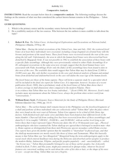 Activity 1.1. Comparative Analysis INSTRUCTIONS Read | Chegg.com