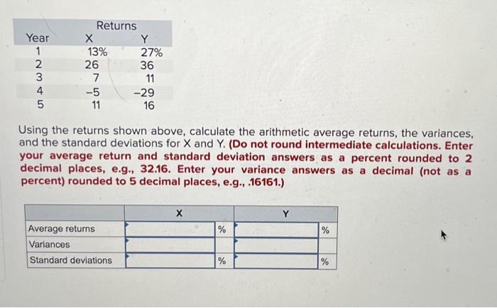 Solved Using the returns shown above, calculate the | Chegg.com