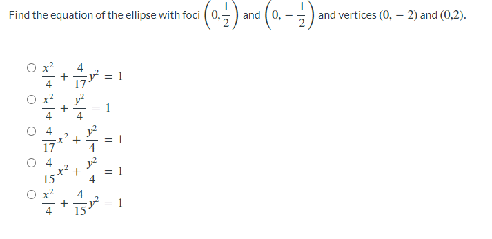 Solved Find the equation of the ellipse with foci (0,12) | Chegg.com