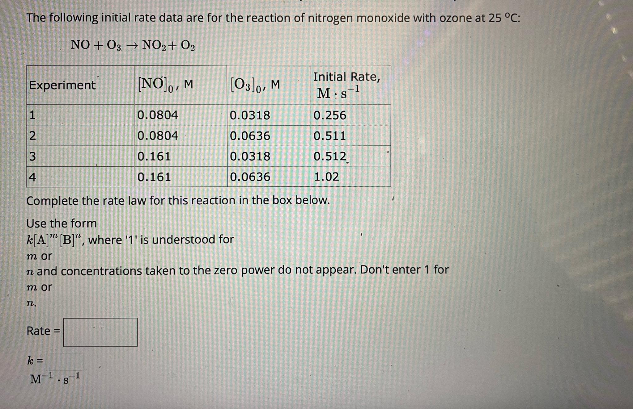 Solved The following initial rate data are for the reaction | Chegg.com