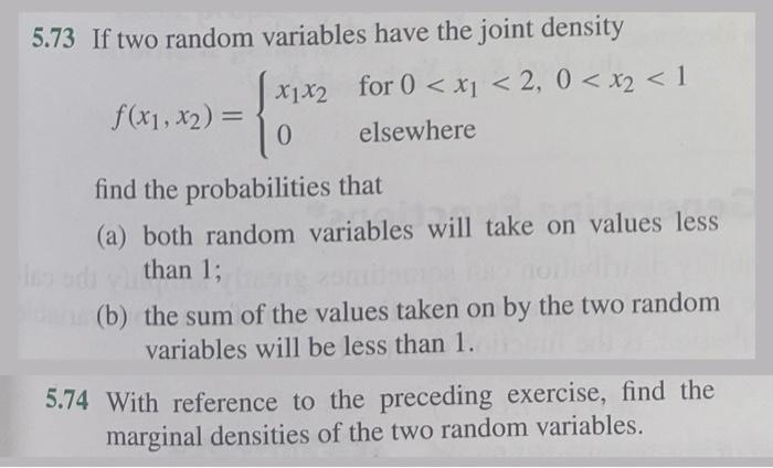Solved 5.73 If two random variables have the joint density | Chegg.com