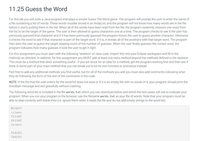 Solved 11.25 Guess the Word For this lab you will write a | Chegg.com