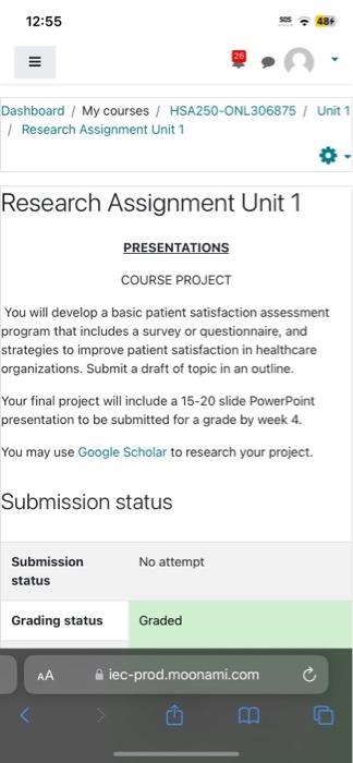 12:55 Dashboard / My courses / HSA250-ONL306875/ Unit | Chegg.com