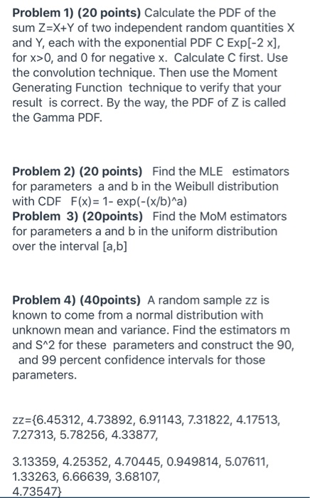 Solved Problem 1) (20 points) Calculate the PDF of the sum | Chegg.com