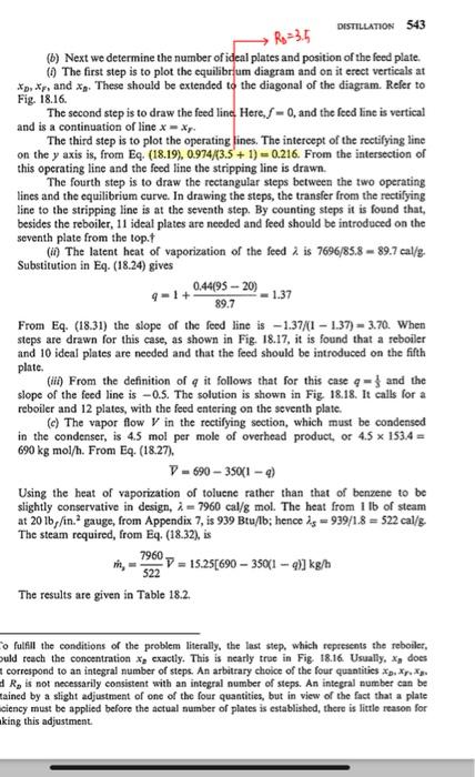 Solved Example 18.2. A continuous fractionating column is to | Chegg.com