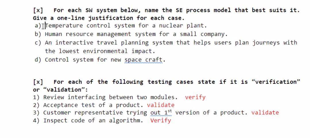 Solved [x] For each sw system below, name the SE process | Chegg.com