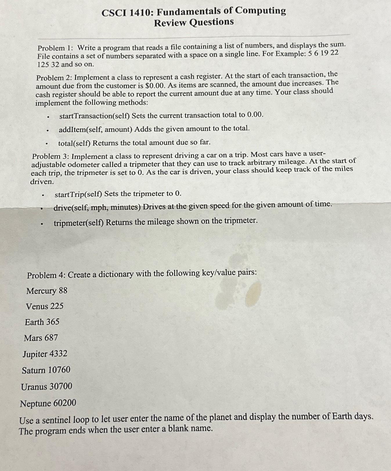 Solved CSCI 1410: Fundamentals of Computing Review | Chegg.com