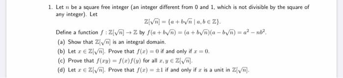 Solved 1. Let n be a square free integer (an integer | Chegg.com