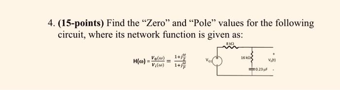 Solved (15-points) Find the "Zero" and "Pole" values for the | Chegg.com
