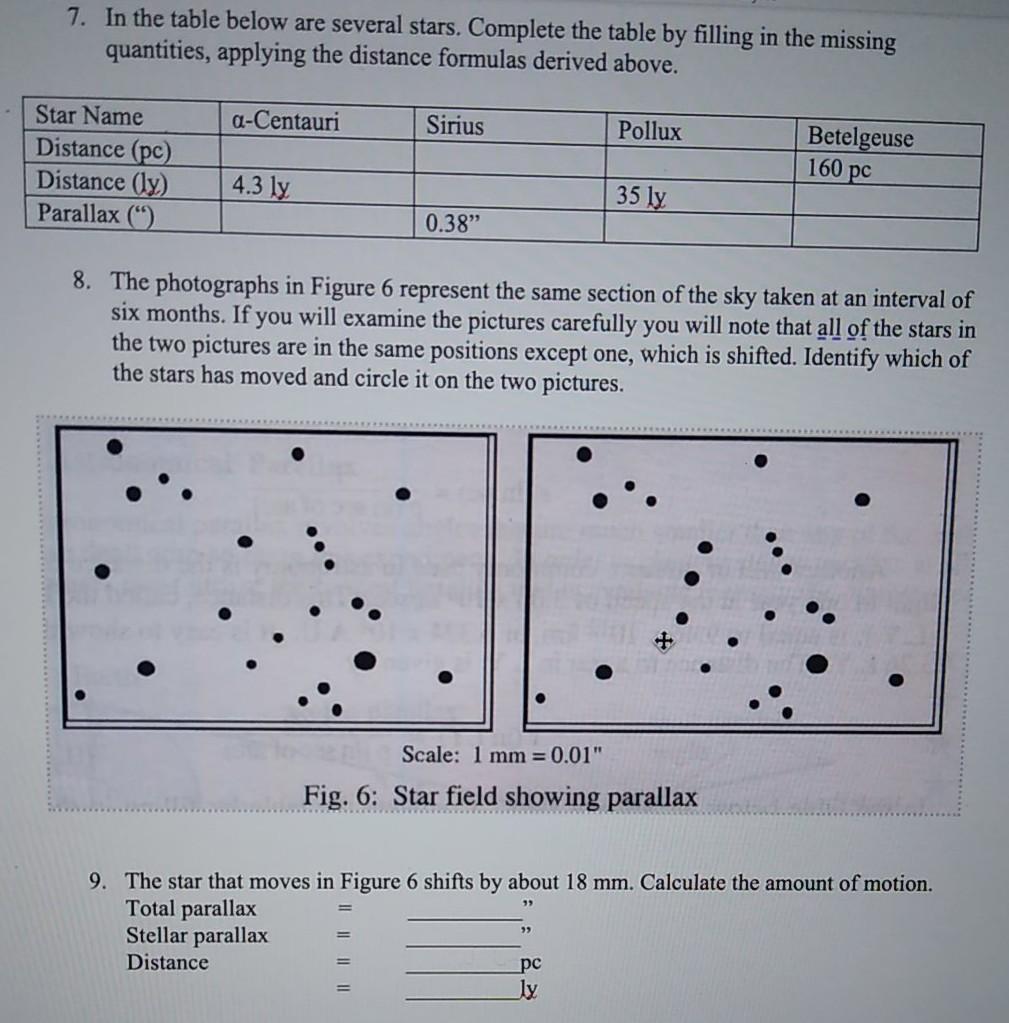 Solved Stellar Parallax In order to observe stellar parallax | Chegg.com