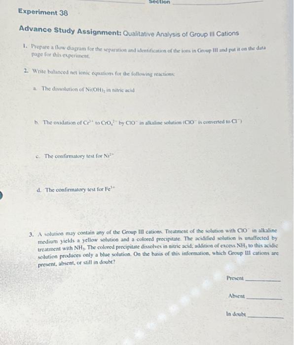 Solved Experiment 38 Advance Study Assignment: Qualitative | Chegg.com