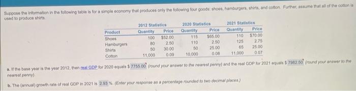 Solved The following table lists hypothetical values. Fill | Chegg.com