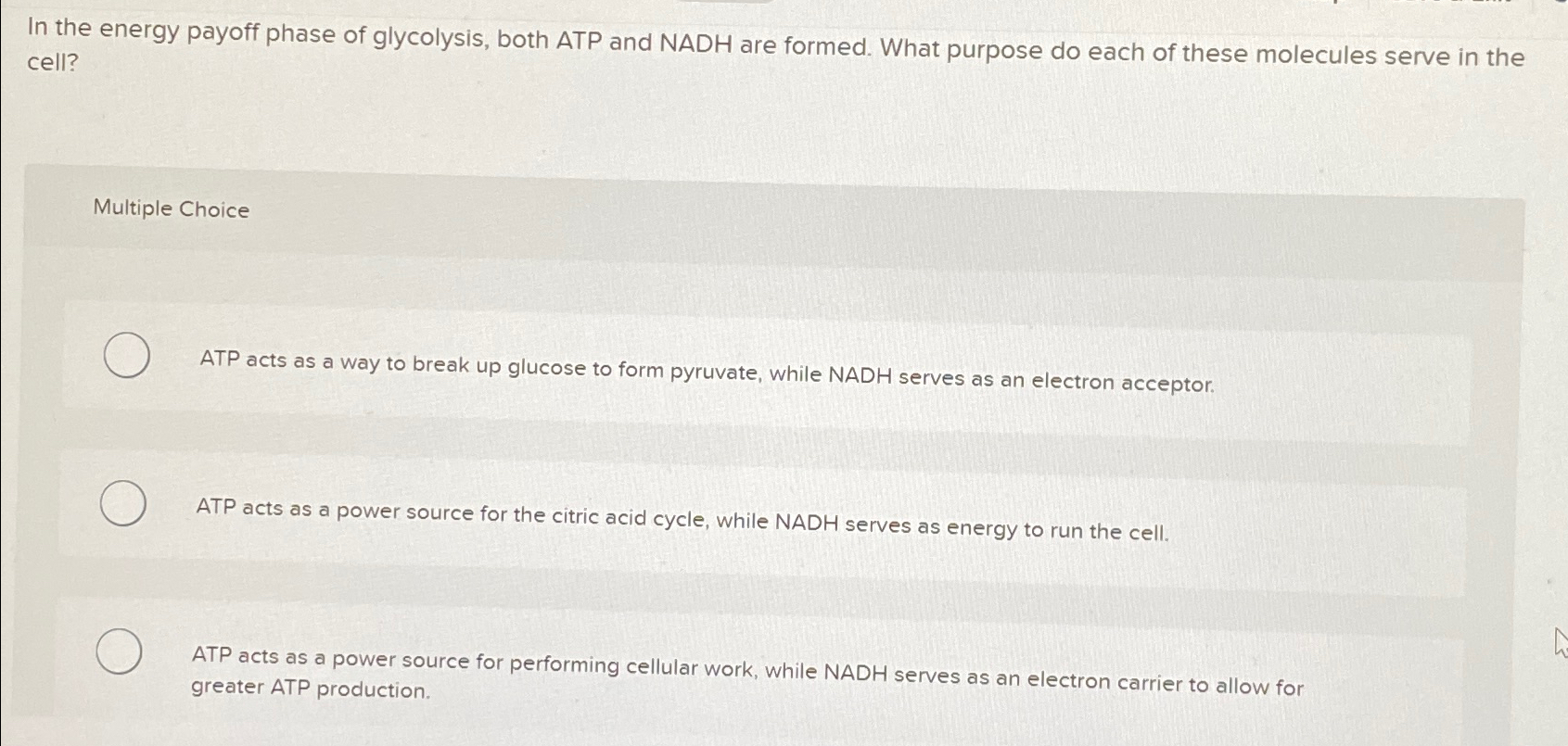 Solved In the energy payoff phase of glycolysis, both ATP | Chegg.com