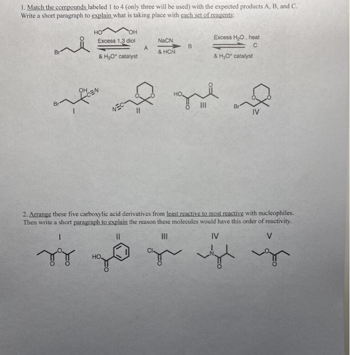 Solved 1. Match the compounds labeled 1 to 4 (only three | Chegg.com