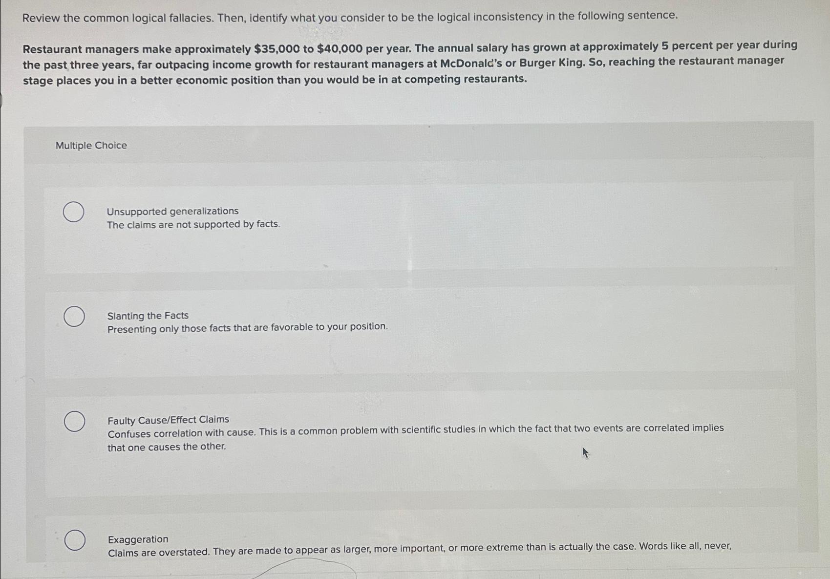 Solved Review the common logical fallacies. Then, identify | Chegg.com