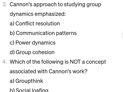 Solved Cannon's approach to studying group dynamics | Chegg.com