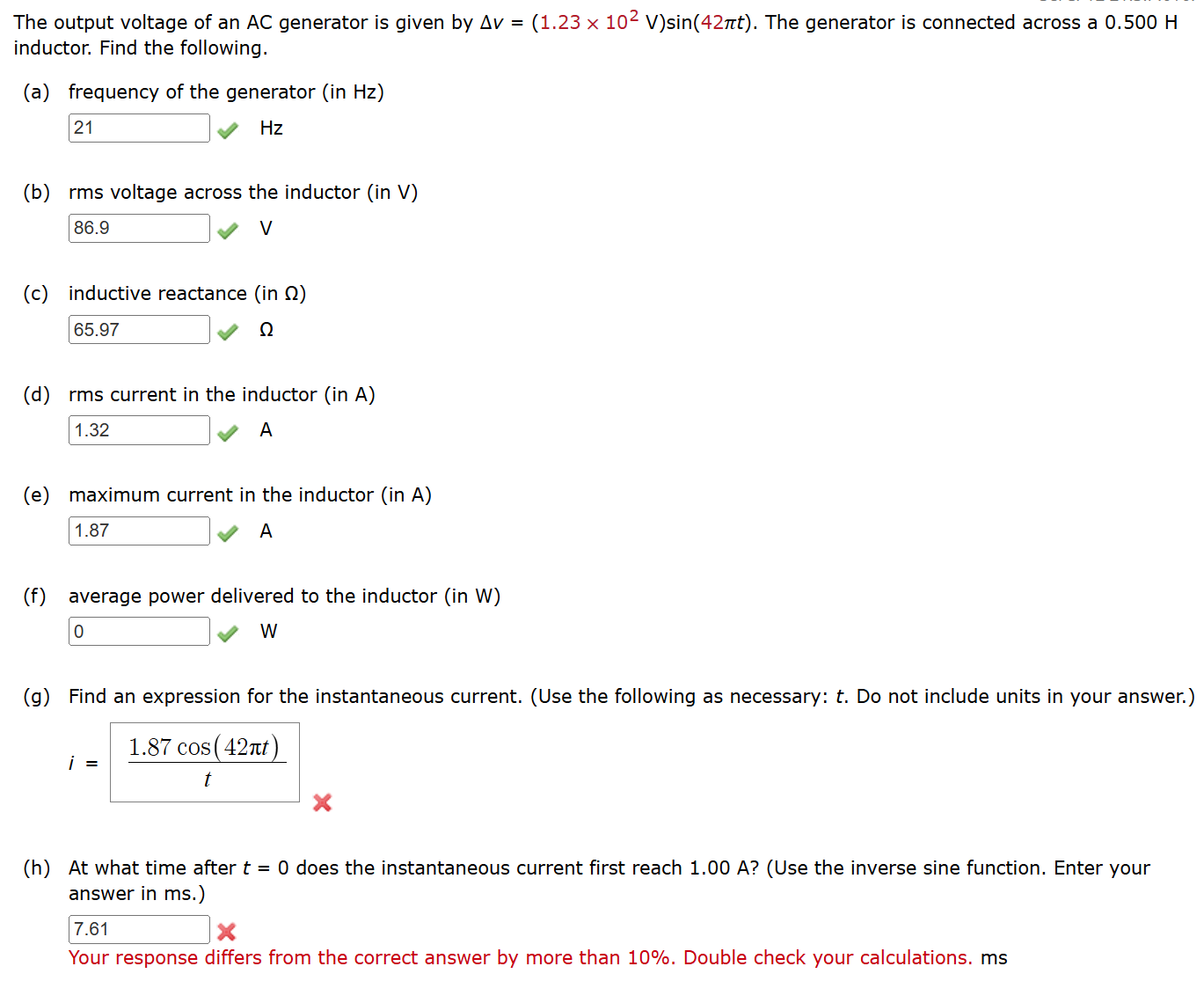 Solved The output voltage of an AC ﻿generator is ﻿given | Chegg.com