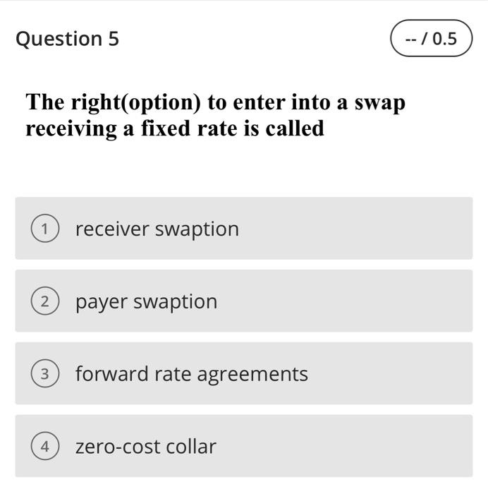 Solved Question 5 The right(option) to enter into a swap | Chegg.com