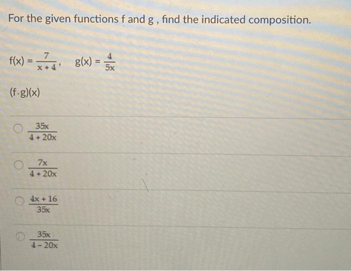 Solved For the given functions f and g, find the indicated | Chegg.com