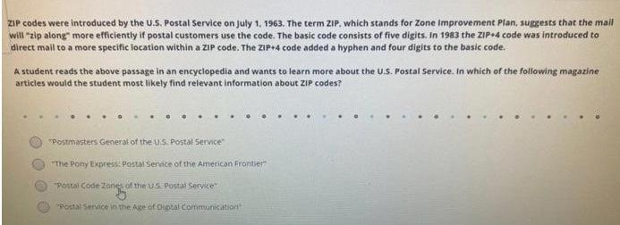 Solved Zip codes were introduced by the U.S. Postal Service | Chegg.com