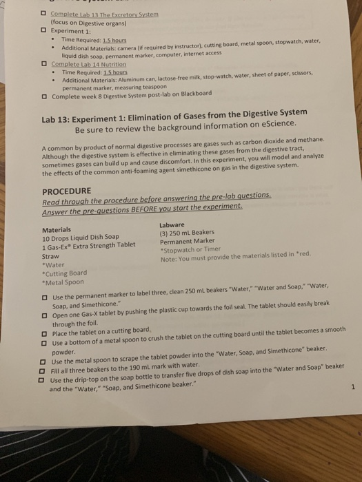 . O Complete Lab 13 The Excretory System (focus on | Chegg.com