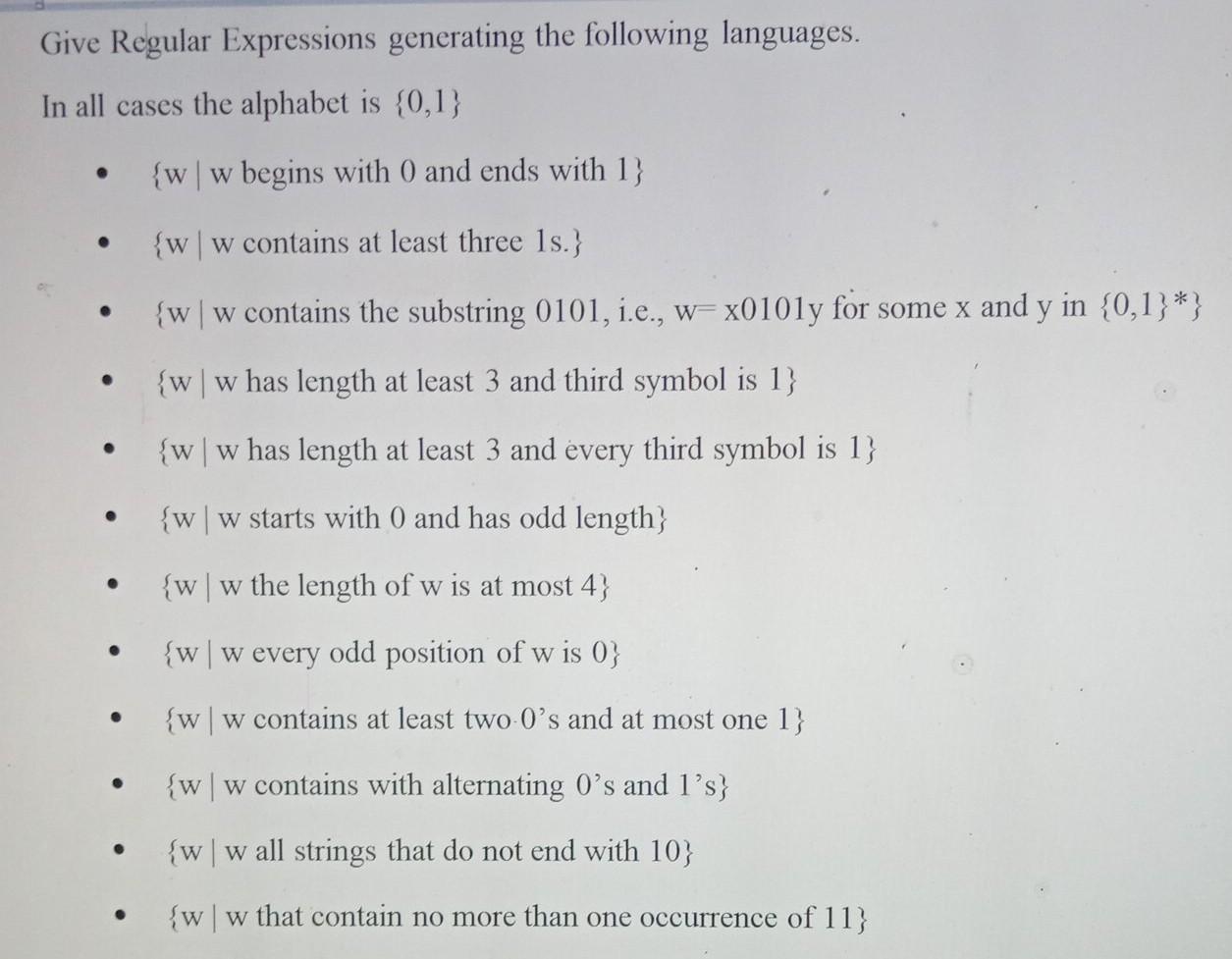 Solved give regular expressions generating the following | Chegg.com Solved give regular expressions generating the following | Chegg.com