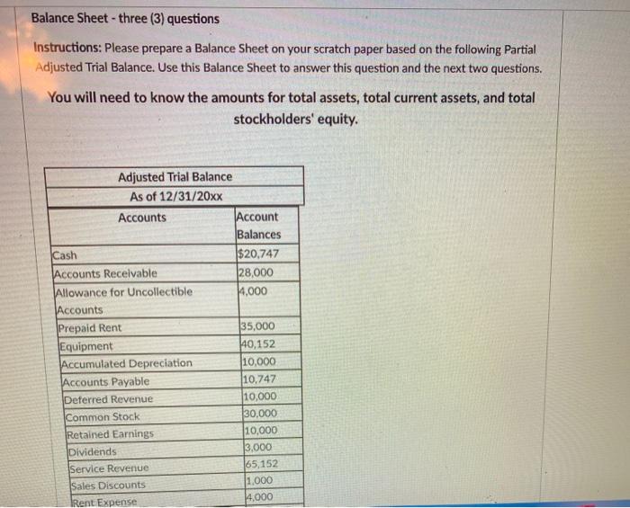 Solved Balance Sheet - three (3) questions Instructions: | Chegg.com