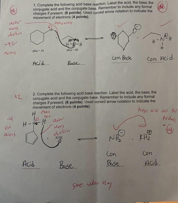 Solved 1. Complete the following acid base reaction. Label | Chegg.com