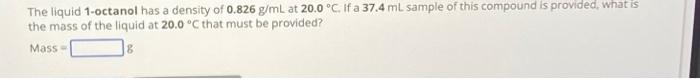 Solved The liquid 1-pentanol has a density of 1.41 g/mL at | Chegg.com