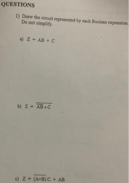 Solved 1) Draw the circuit represented by each Boolean | Chegg.com
