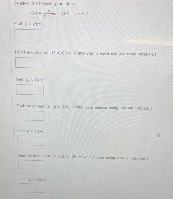 Solved Consider The Following Functions F X X 7x G X 5x−7