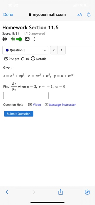 Solved Done myopenmath.com AA e Homework Section 11.5 Score: | Chegg.com