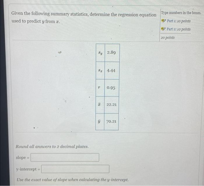 Solved Round all answers to 2 decimal places. slope = | Chegg.com