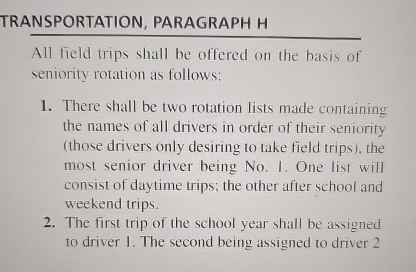 Solved TRANSPORTATION, PARAGRAPH HAll field trips shall be | Chegg.com