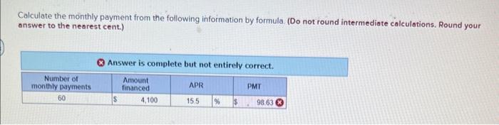 Solved Calculate the monthly payment from the following | Chegg.com