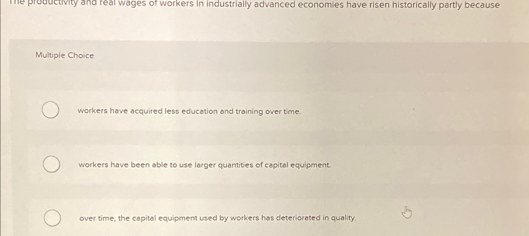 Solved productivity and real wages of workers in | Chegg.com