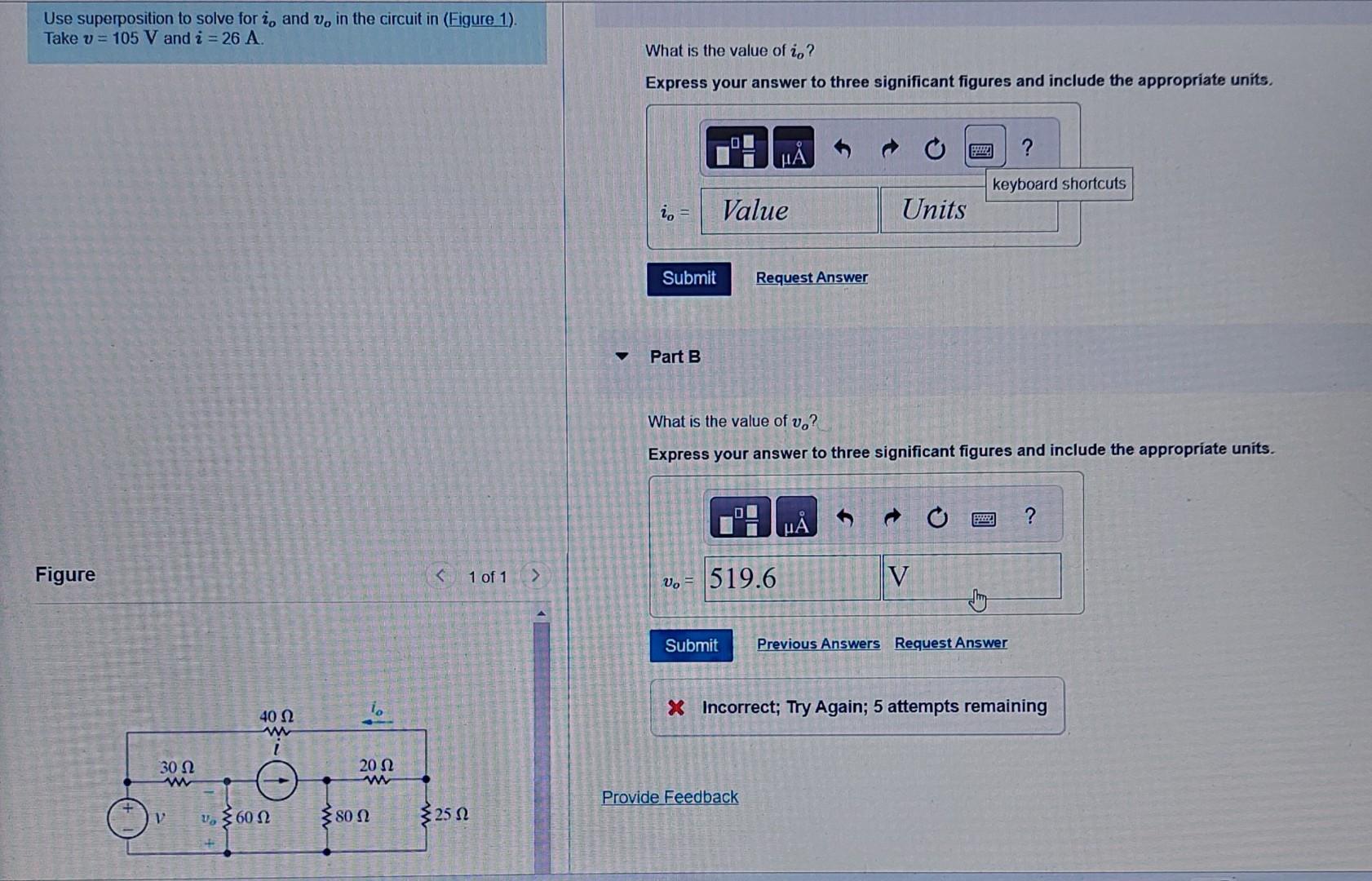 Solved Use superposition to solve for io ﻿and vo ﻿in the | Chegg.com